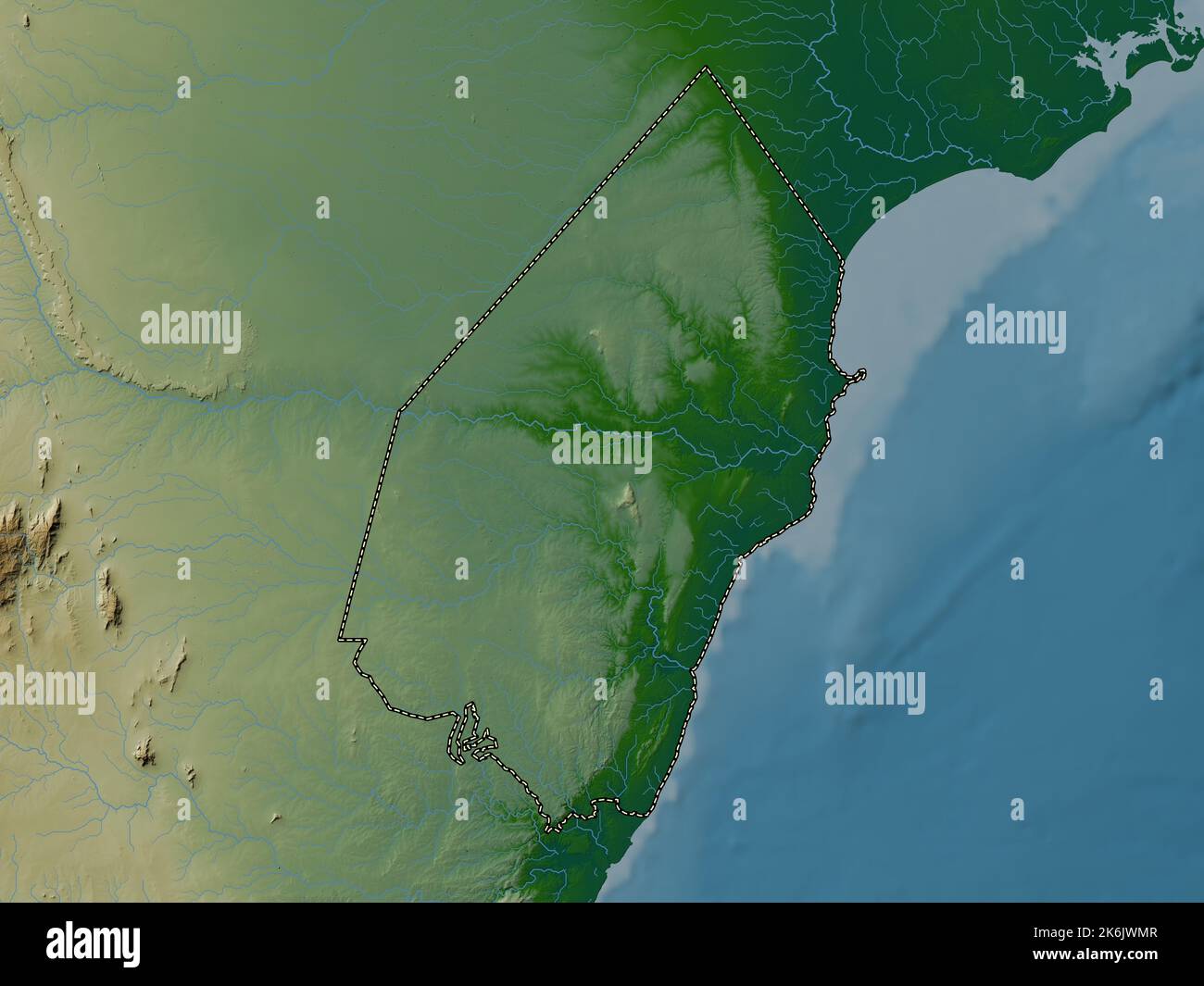 Kilifi, county of Kenya. Colored elevation map with lakes and rivers ...