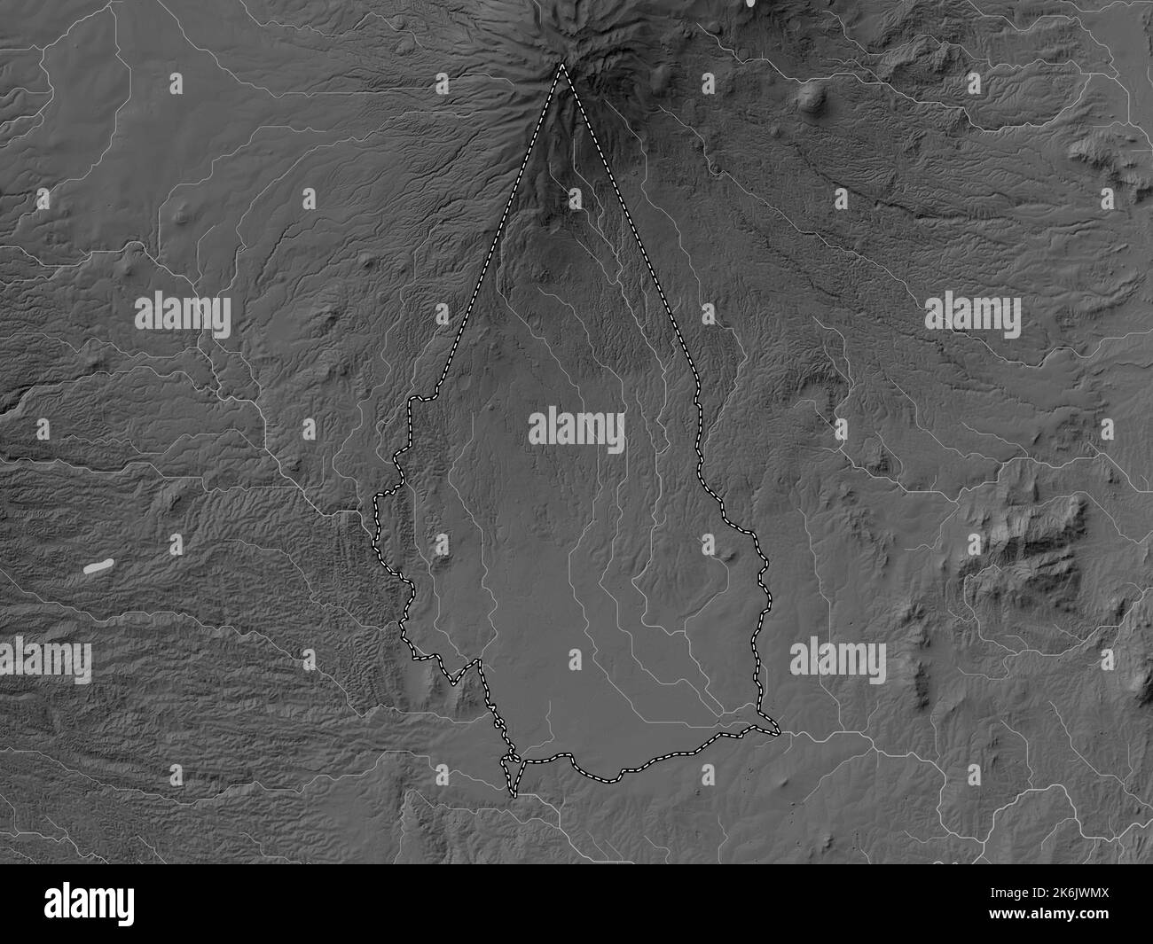 Kirinyaga, county of Kenya. Grayscale elevation map with lakes and ...