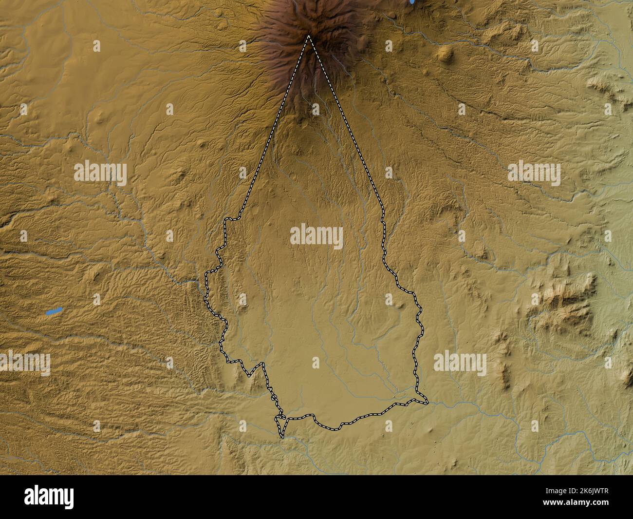 Kirinyaga, county of Kenya. Colored elevation map with lakes and rivers ...