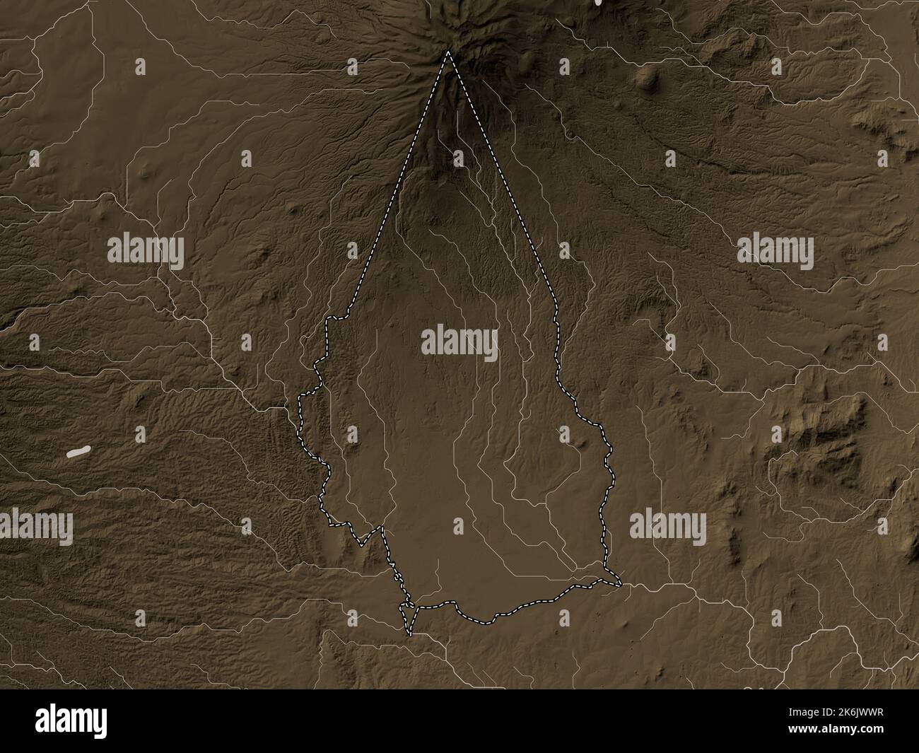 Kirinyaga, county of Kenya. Elevation map colored in sepia tones with ...