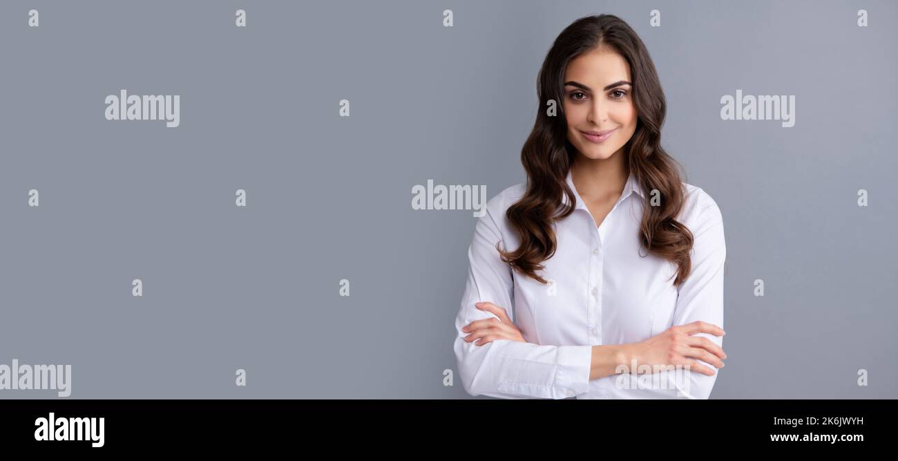 Woman isolated face portrait, banner header poster with mockup ...