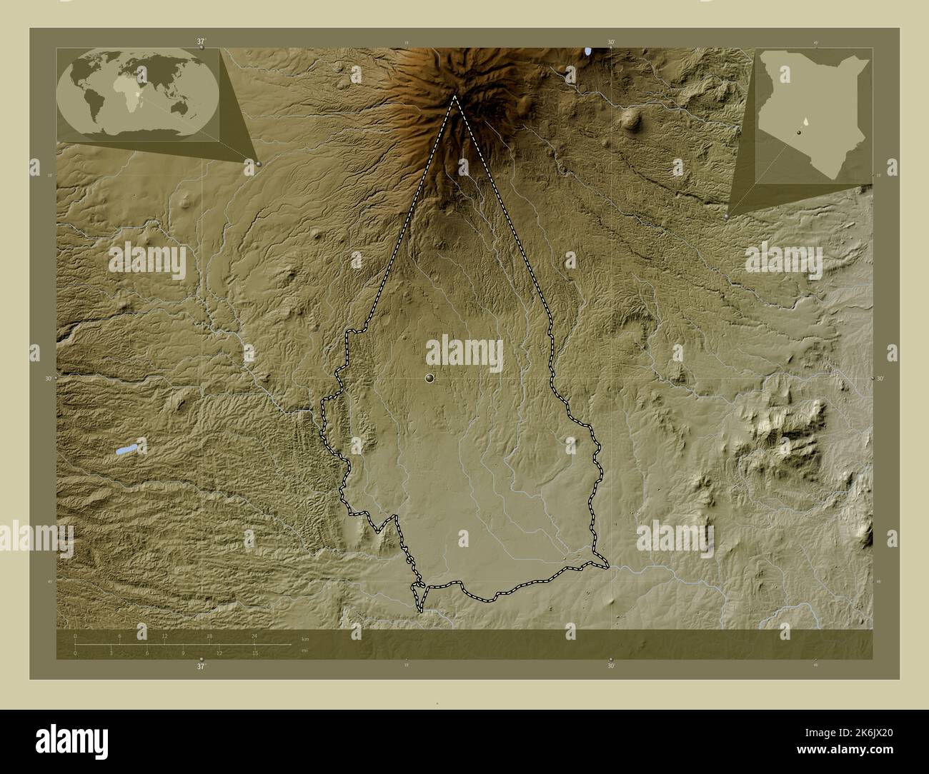 Kirinyaga, county of Kenya. Elevation map colored in wiki style with ...