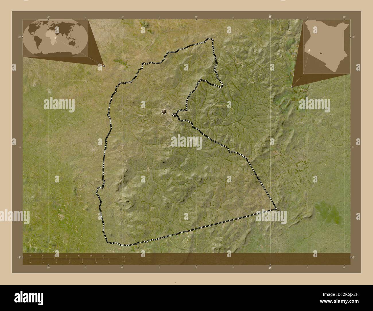 Kisii, county of Kenya. Low resolution satellite map. Corner auxiliary ...