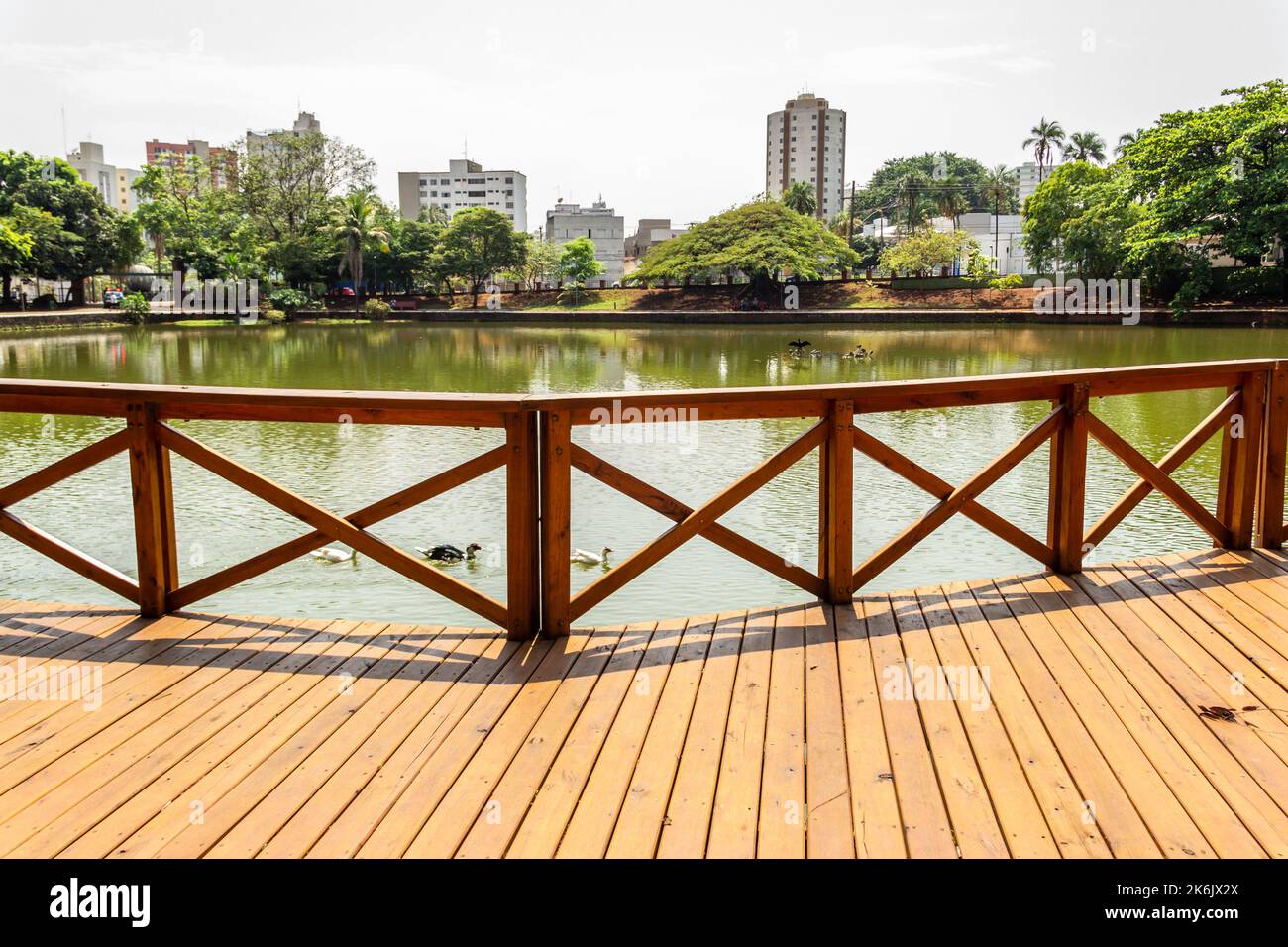 Goiânia, Goias, Brazil – October 09, 2022: Deck over the small lake in ...