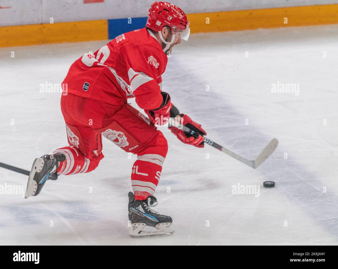 Lausanne Switzerland, 10/14/2022: Daniel Audette of Lausanne HC (88) is ...