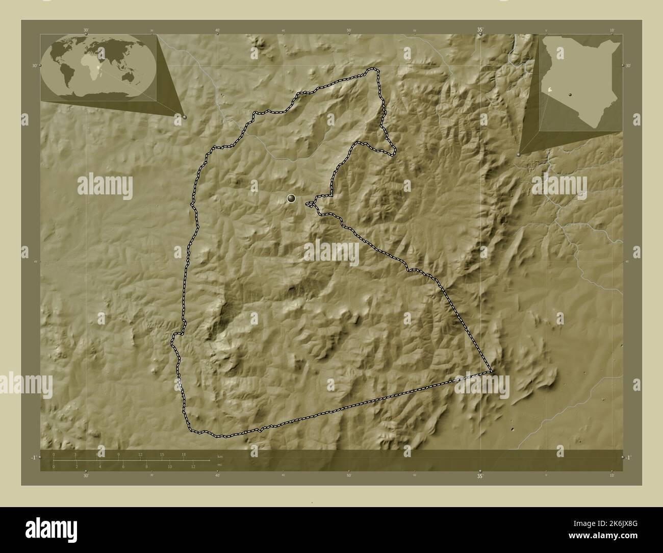 Kisii, county of Kenya. Elevation map colored in wiki style with lakes ...