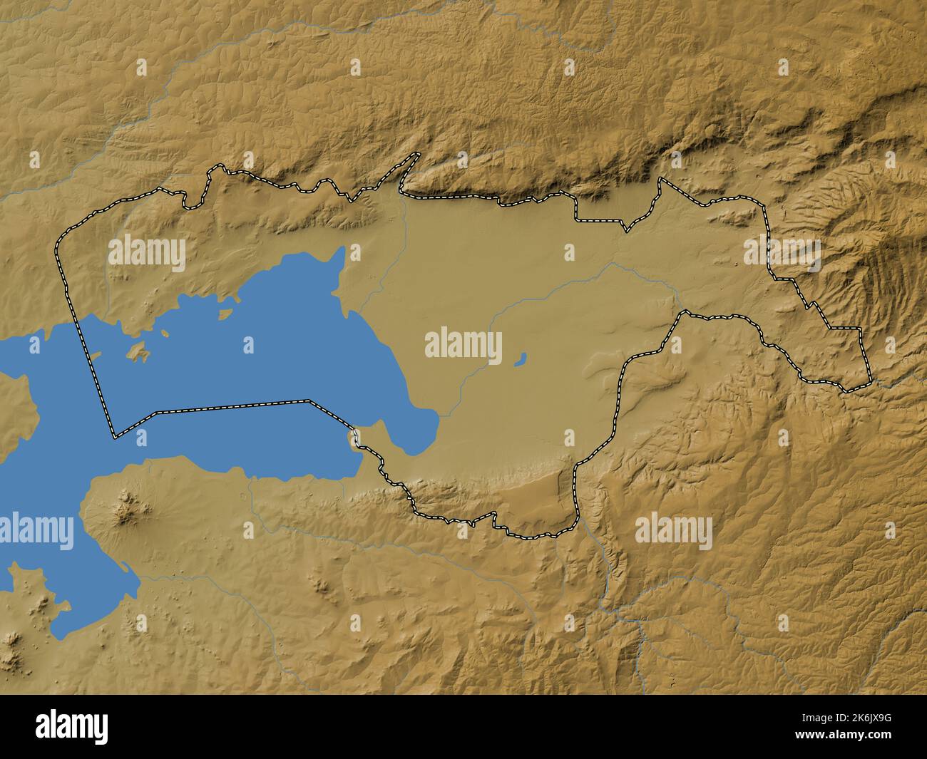Kisumu, county of Kenya. Colored elevation map with lakes and rivers ...