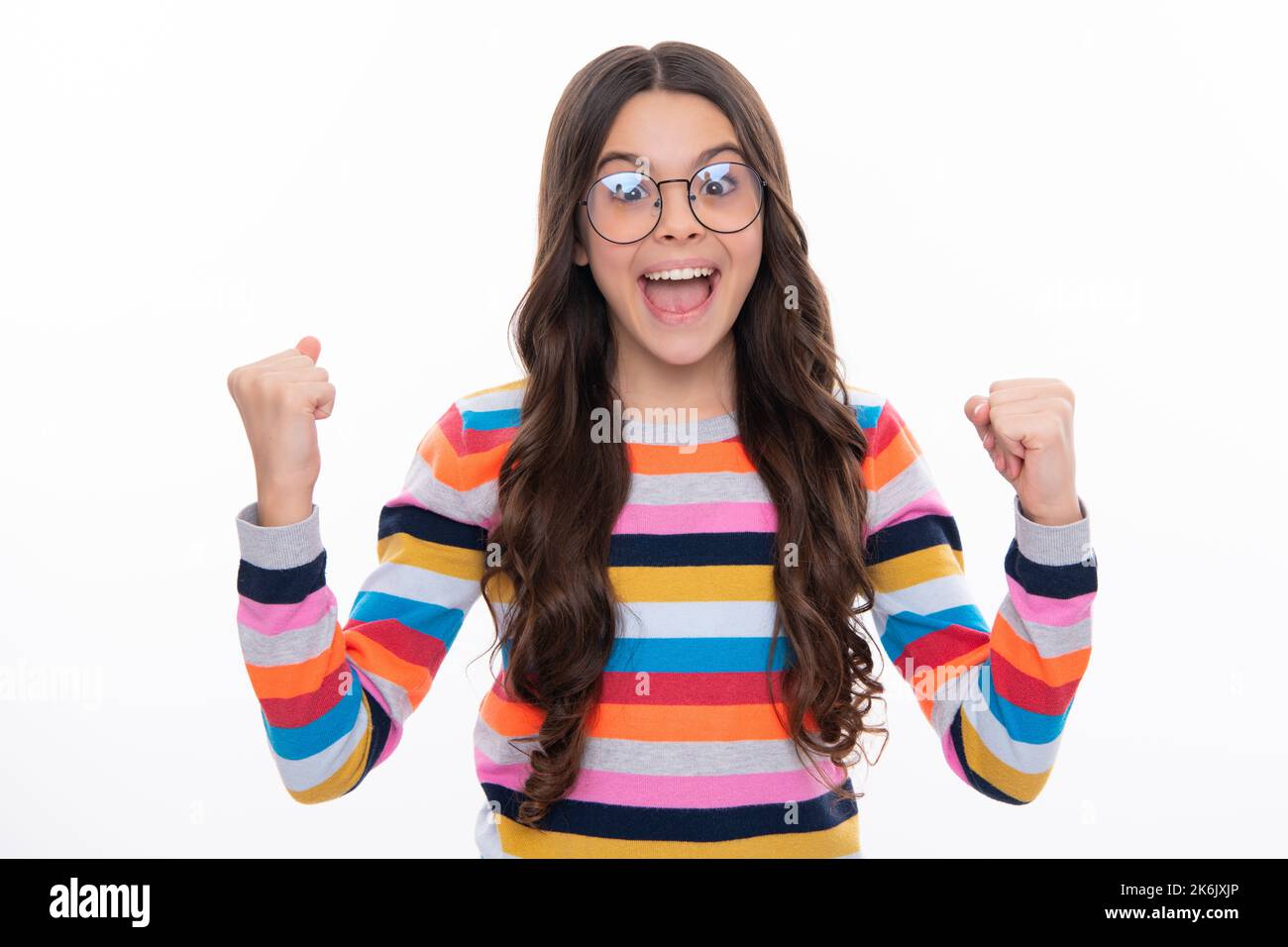 Excited face, cheerful emotions of teenager girl. Amazed teen girl ...