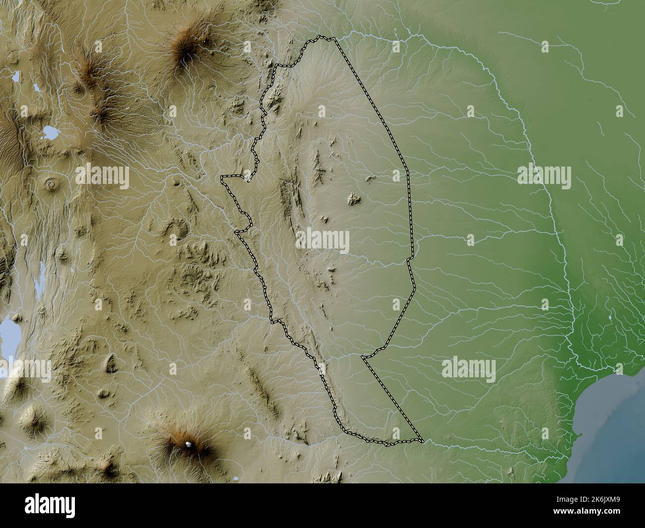 Kitui, county of Kenya. Elevation map colored in wiki style with lakes ...