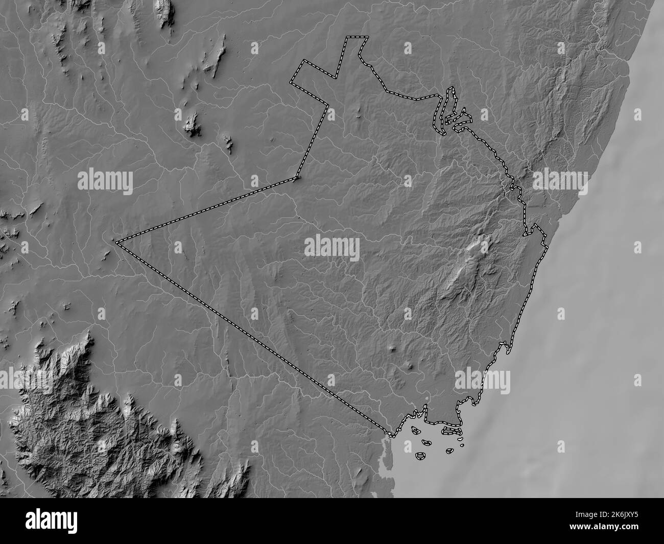 Kwale, county of Kenya. Bilevel elevation map with lakes and rivers ...