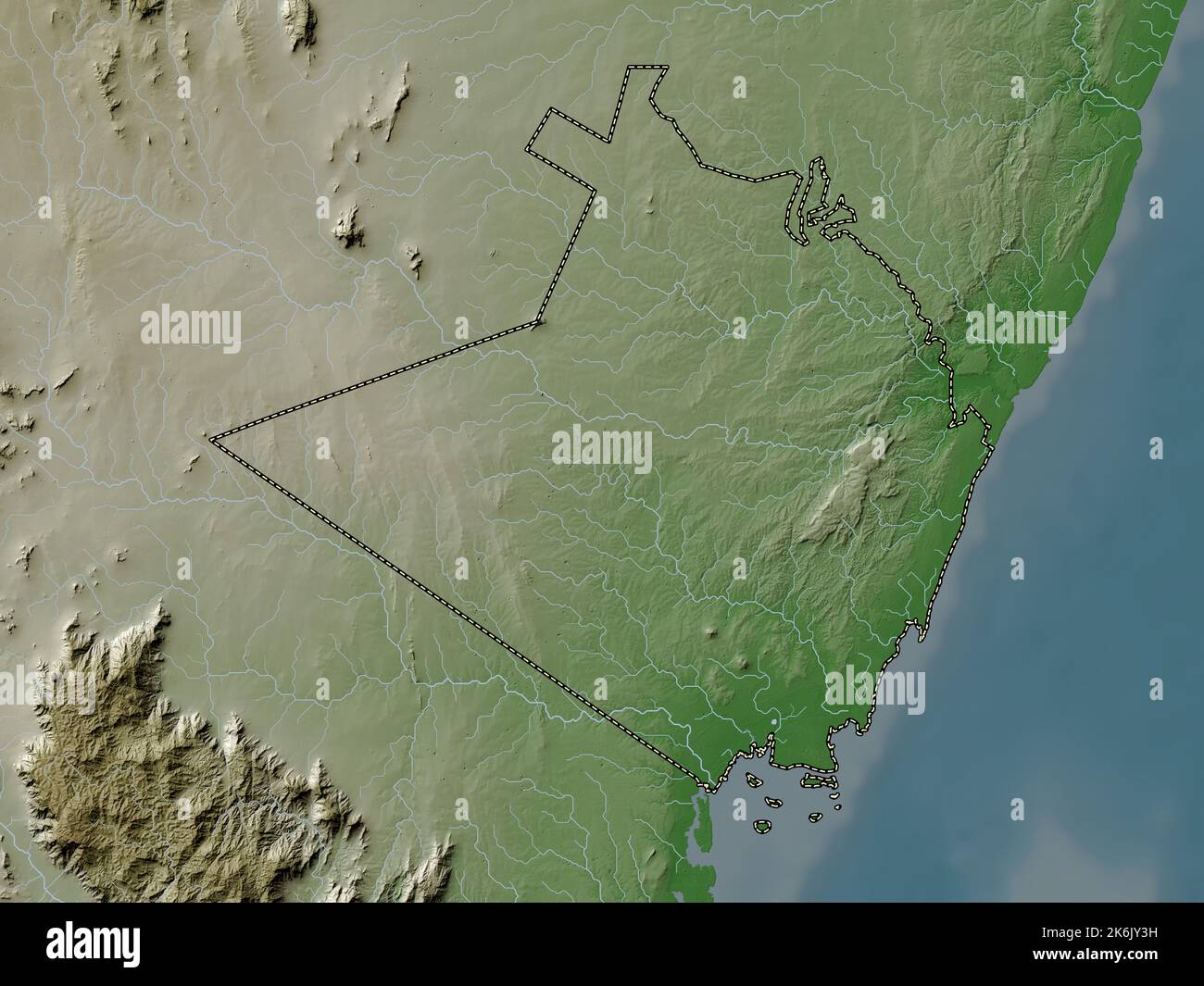 Kwale, county of Kenya. Elevation map colored in wiki style with lakes ...