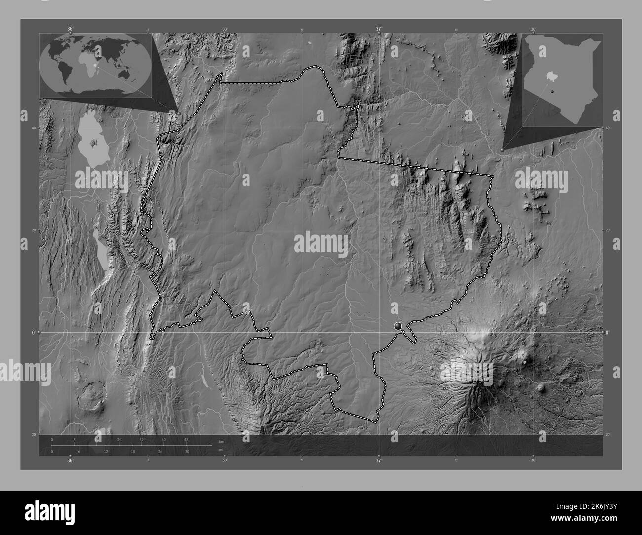 Laikipia, county of Kenya. Bilevel elevation map with lakes and rivers ...