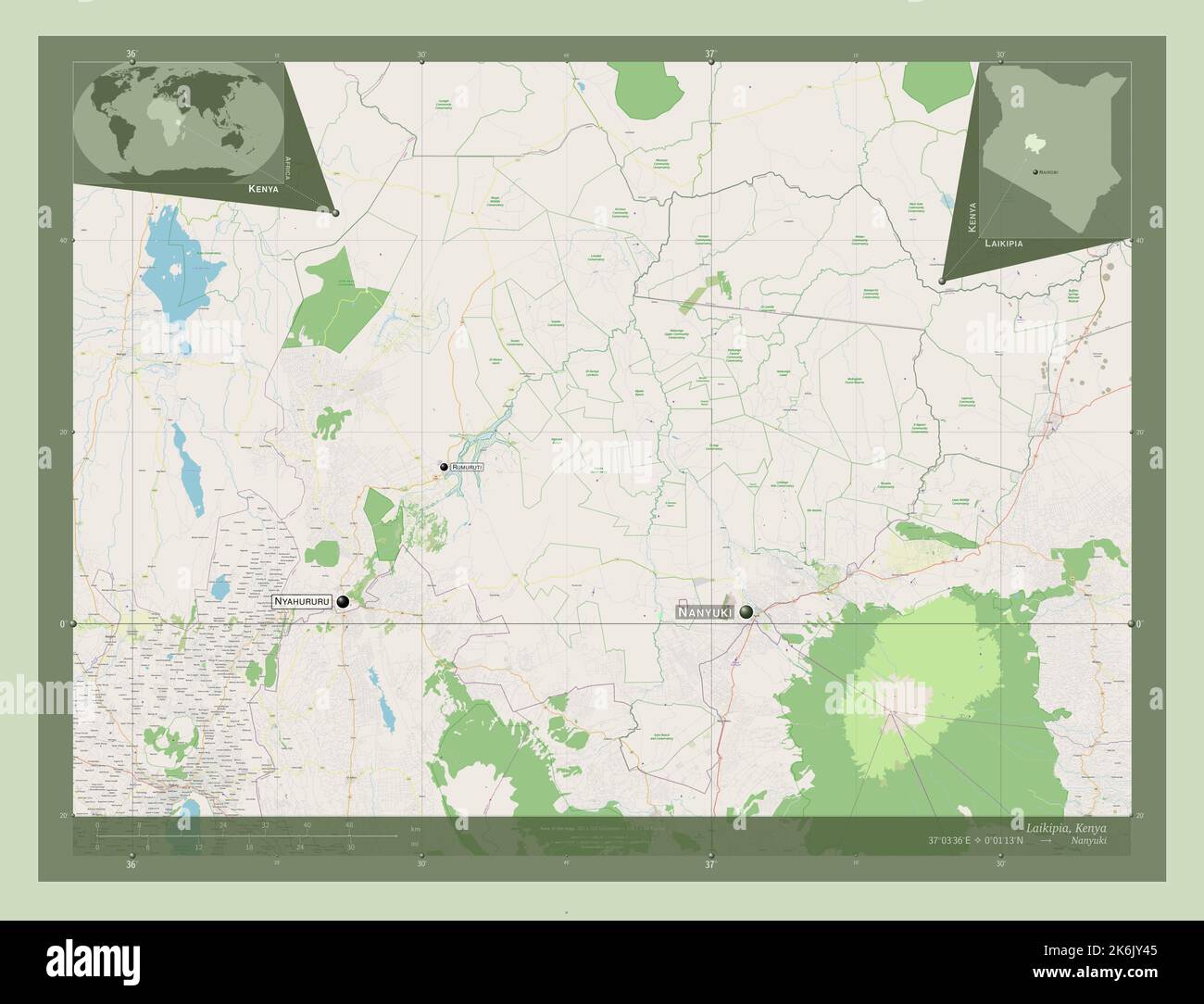 Laikipia, county of Kenya. Open Street Map. Locations and names of ...