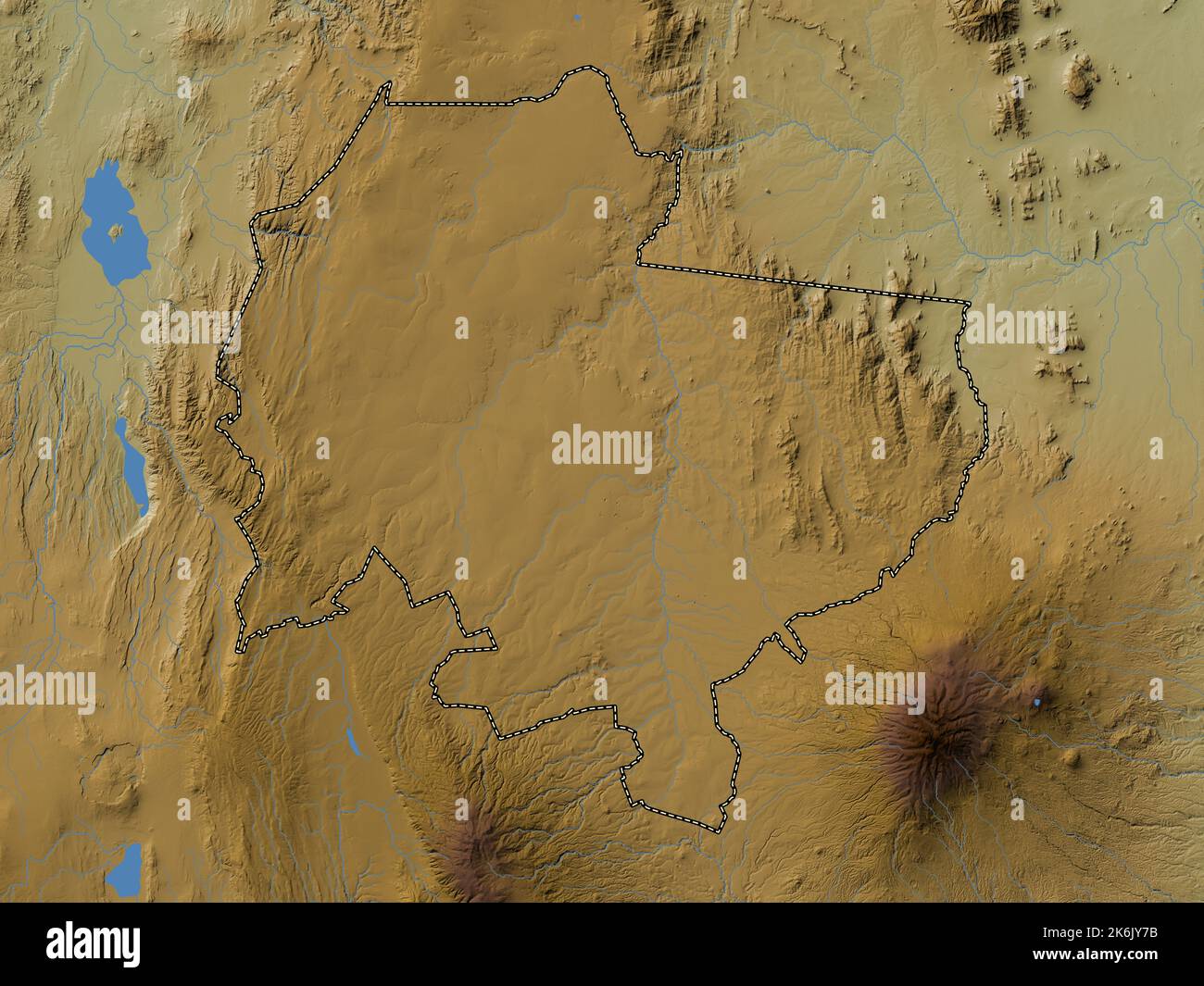 Laikipia, county of Kenya. Colored elevation map with lakes and rivers ...