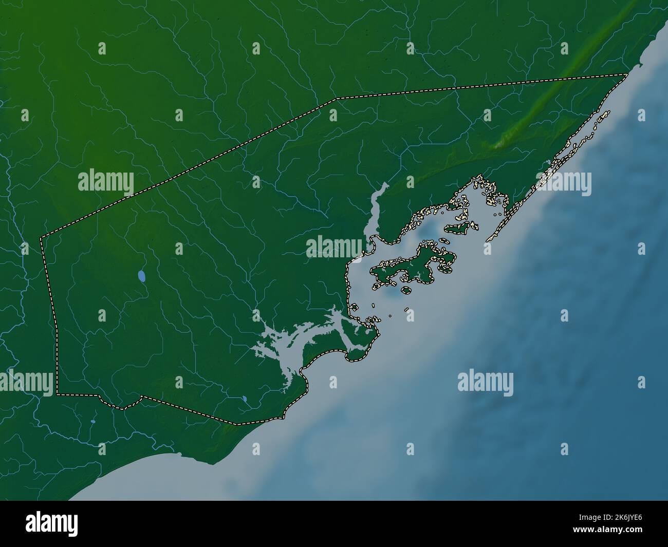 Lamu, county of Kenya. Colored elevation map with lakes and rivers ...