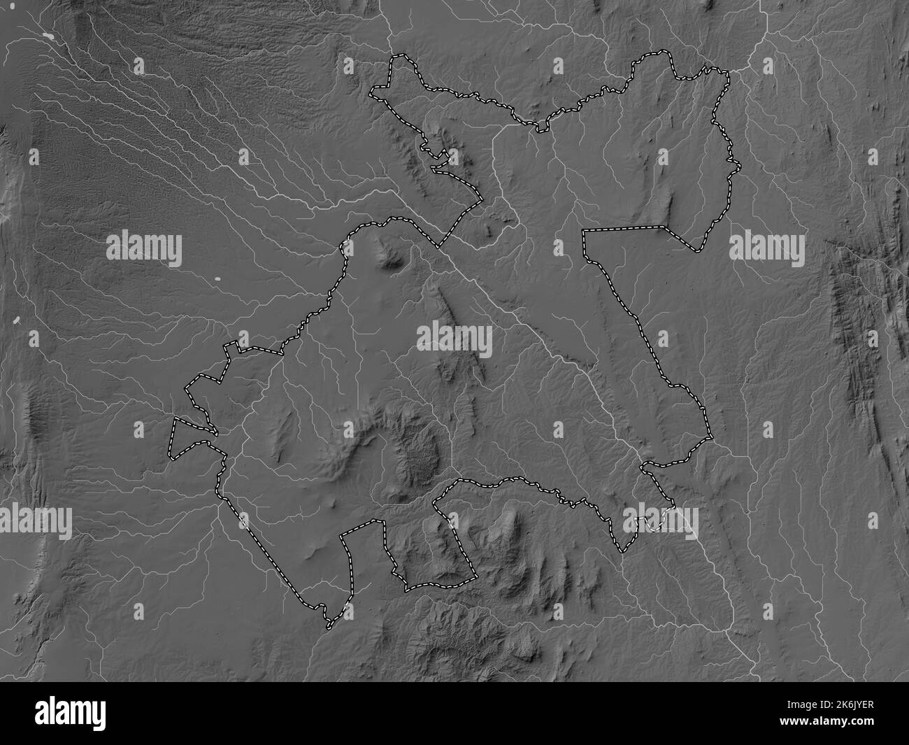 Machakos, county of Kenya. Grayscale elevation map with lakes and ...
