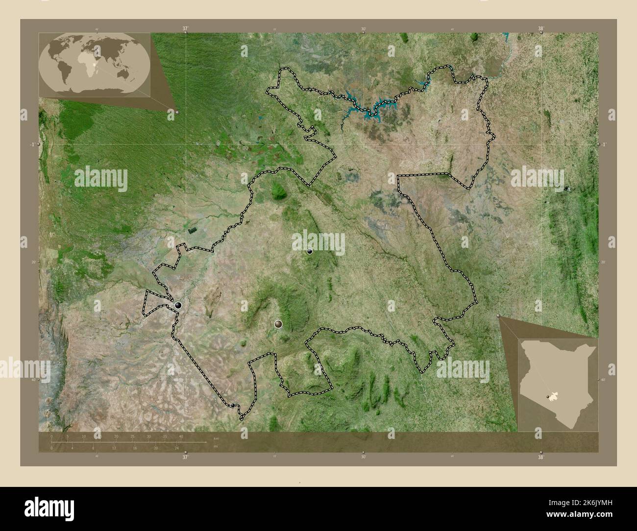 Machakos, county of Kenya. High resolution satellite map. Locations of ...
