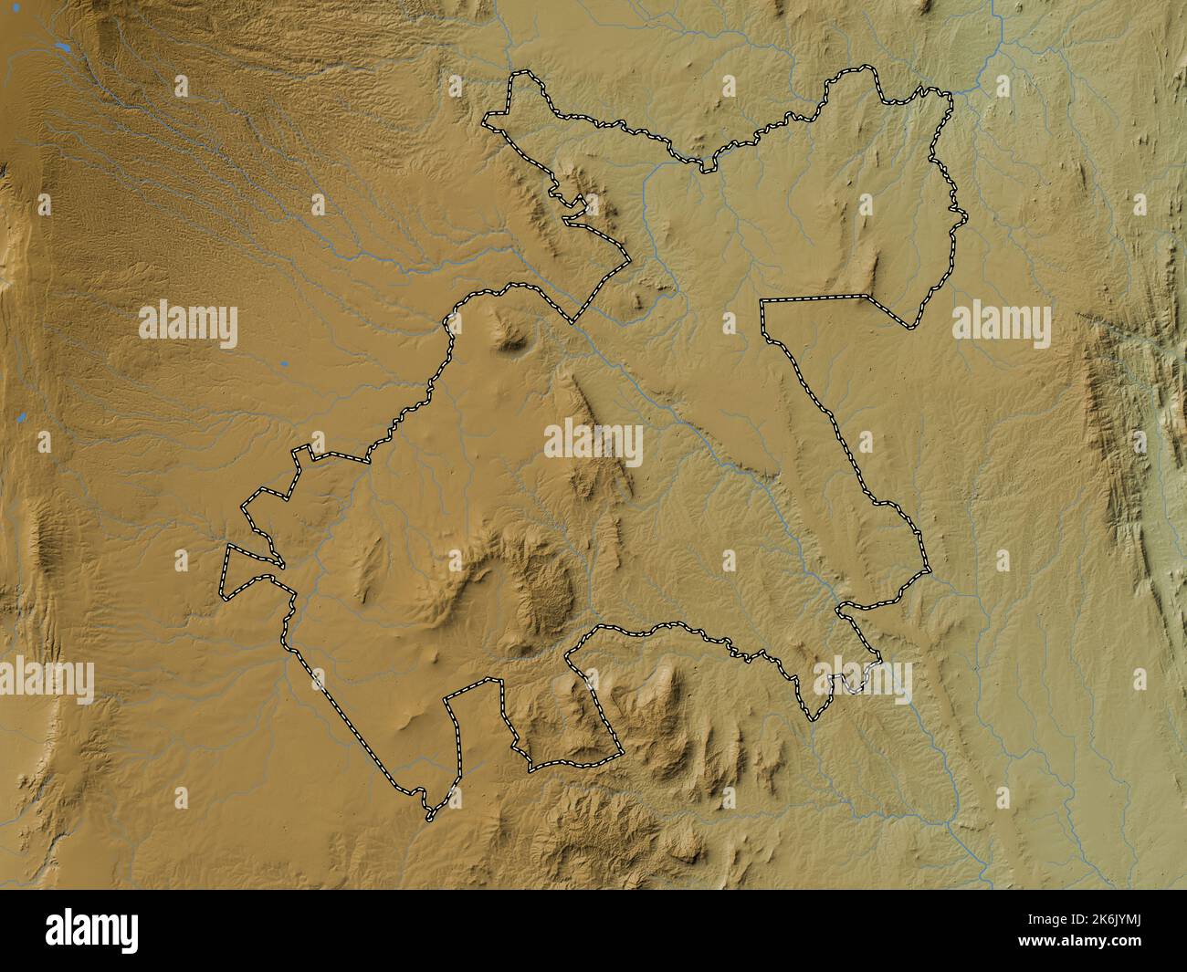 Machakos, county of Kenya. Colored elevation map with lakes and rivers ...