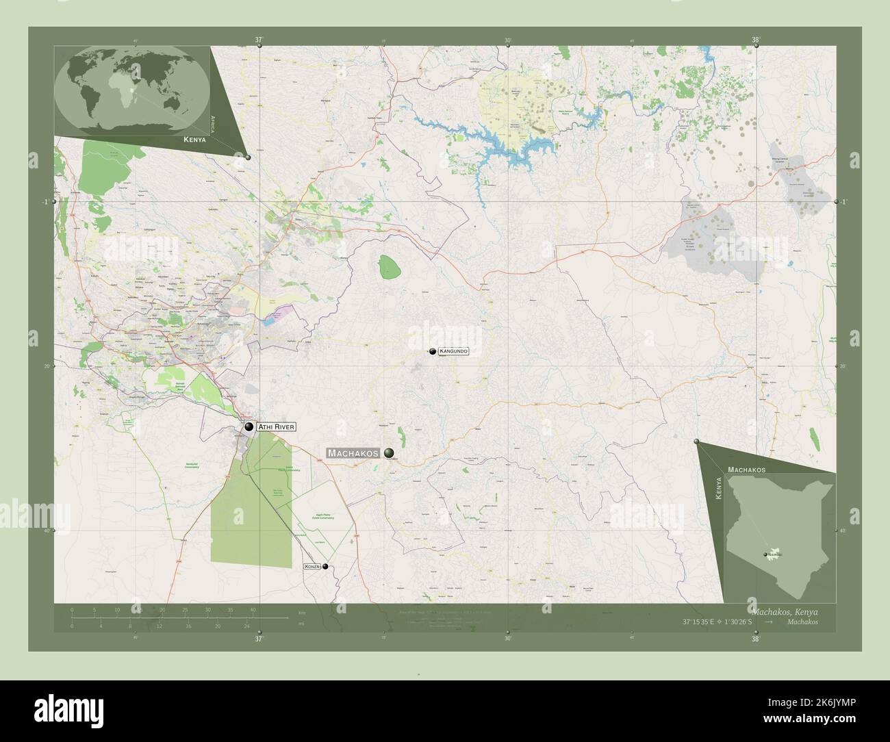 Machakos, county of Kenya. Open Street Map. Locations and names of ...