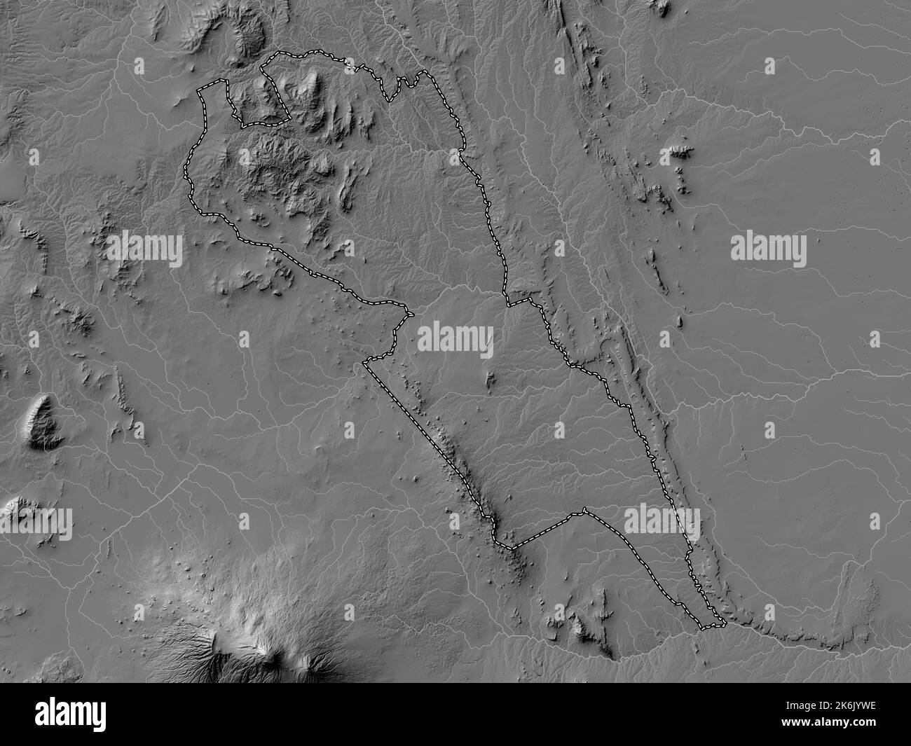 Makueni, county of Kenya. Bilevel elevation map with lakes and rivers ...