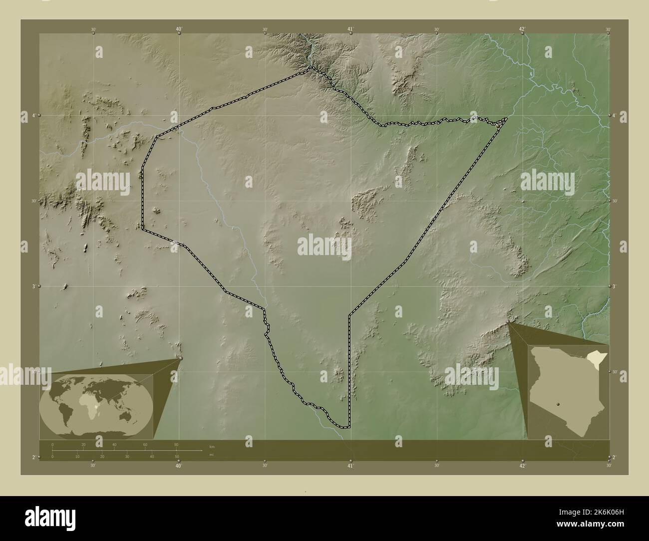 Mandera, county of Kenya. Elevation map colored in wiki style with ...