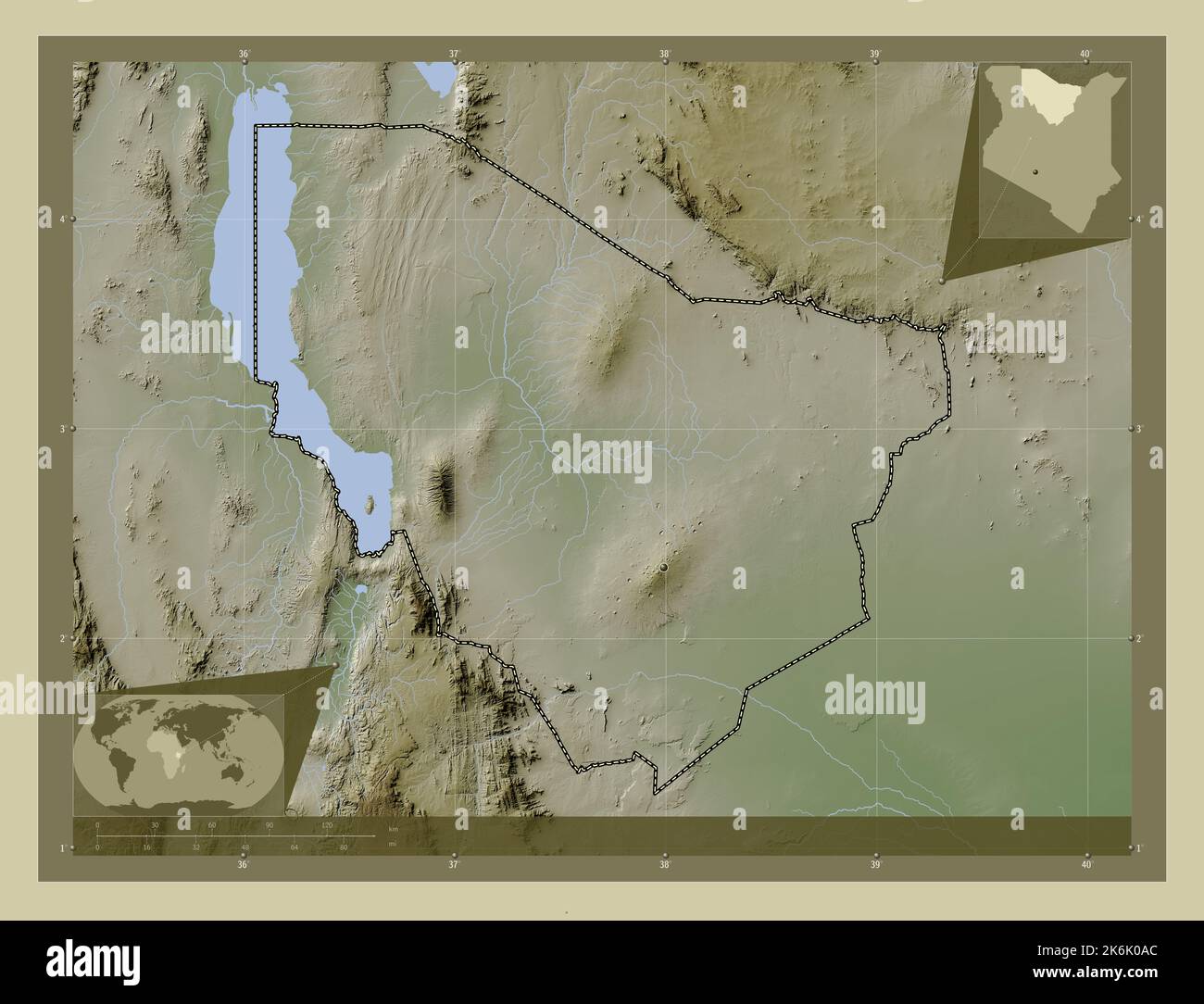 Marsabit, county of Kenya. Elevation map colored in wiki style with ...