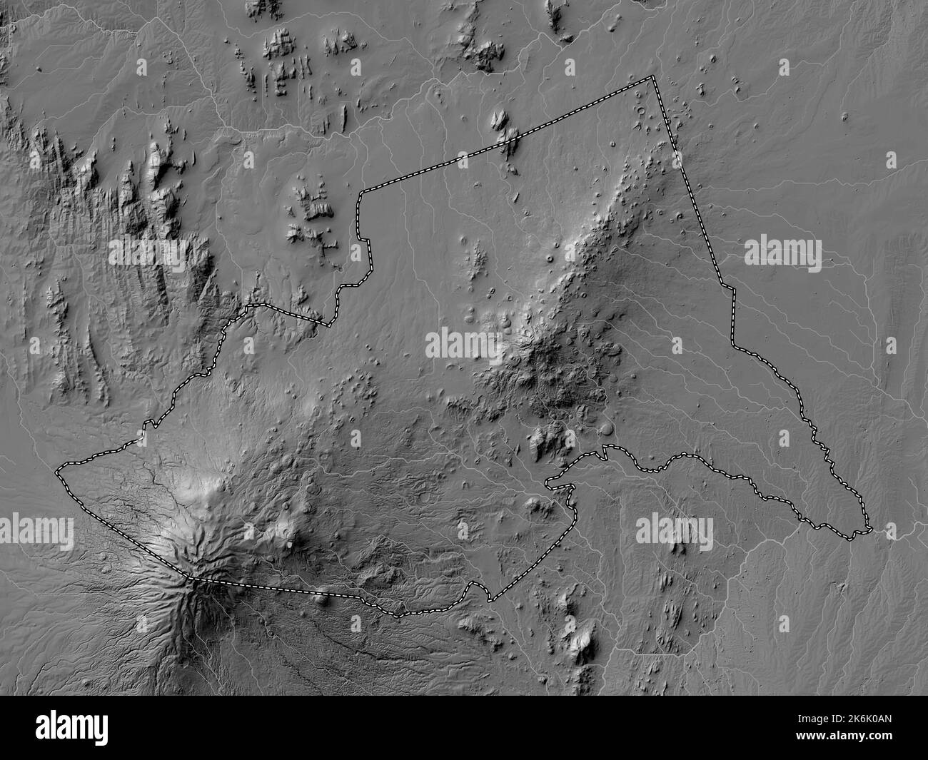 Meru, county of Kenya. Bilevel elevation map with lakes and rivers ...