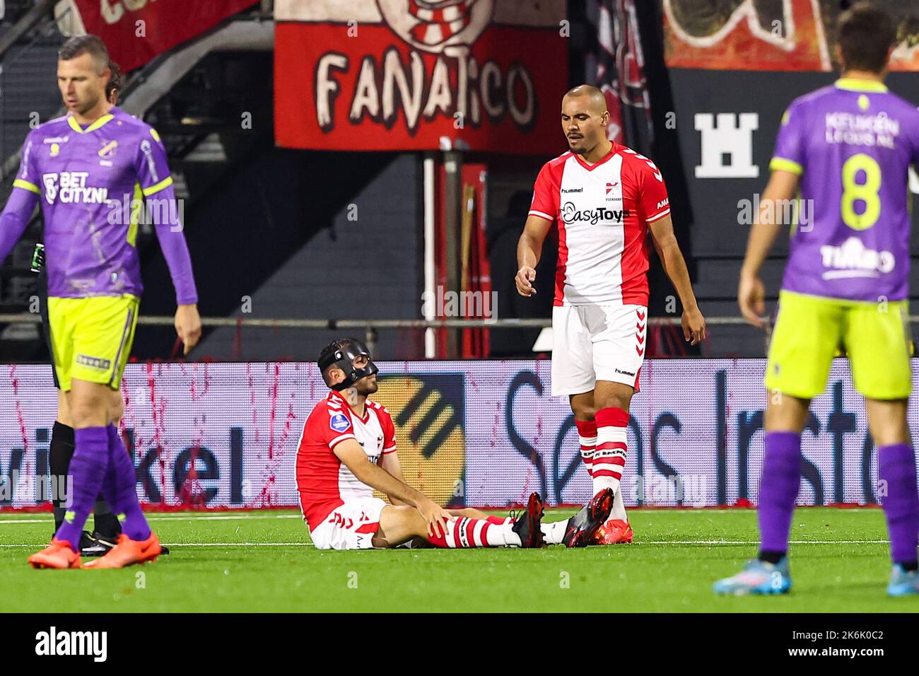 EMMEN, NETHERLANDS - OCTOBER 14: Injury Lucas Bernadou of FC Emmen ...