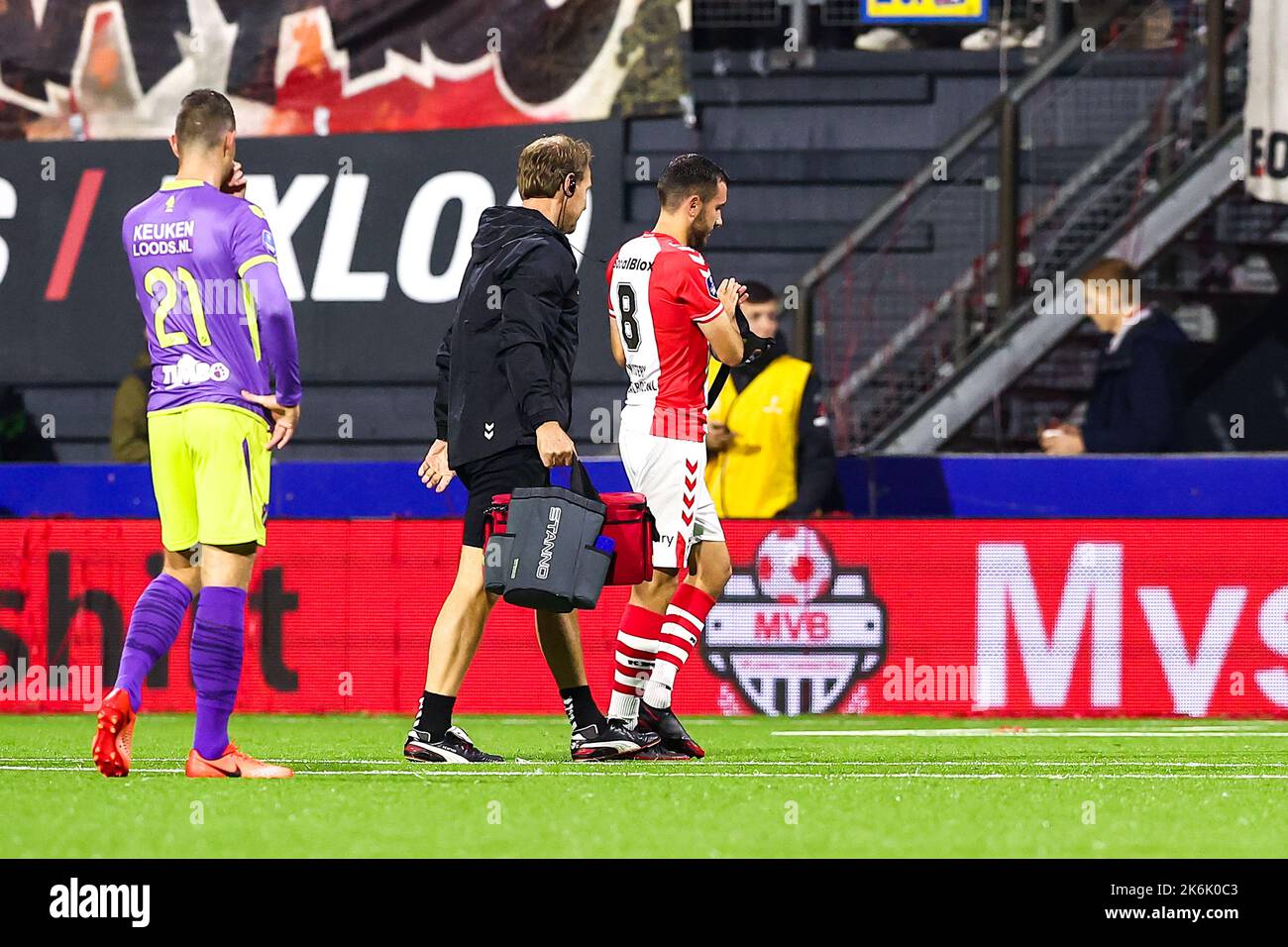 EMMEN, NETHERLANDS - OCTOBER 14: Injury Lucas Bernadou of FC Emmen ...