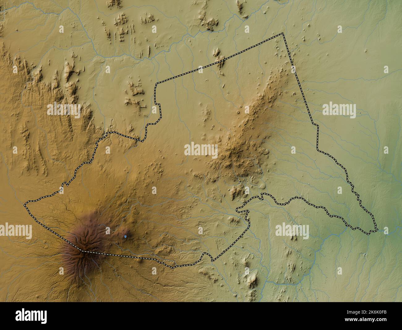 Meru, county of Kenya. Colored elevation map with lakes and rivers ...