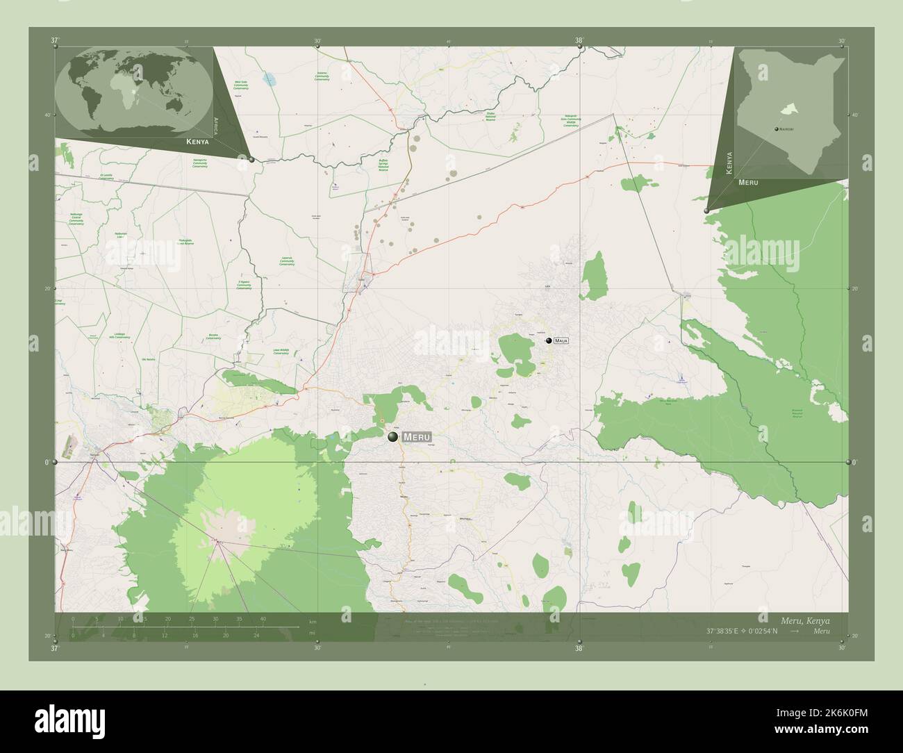 Meru, county of Kenya. Open Street Map. Locations and names of major ...
