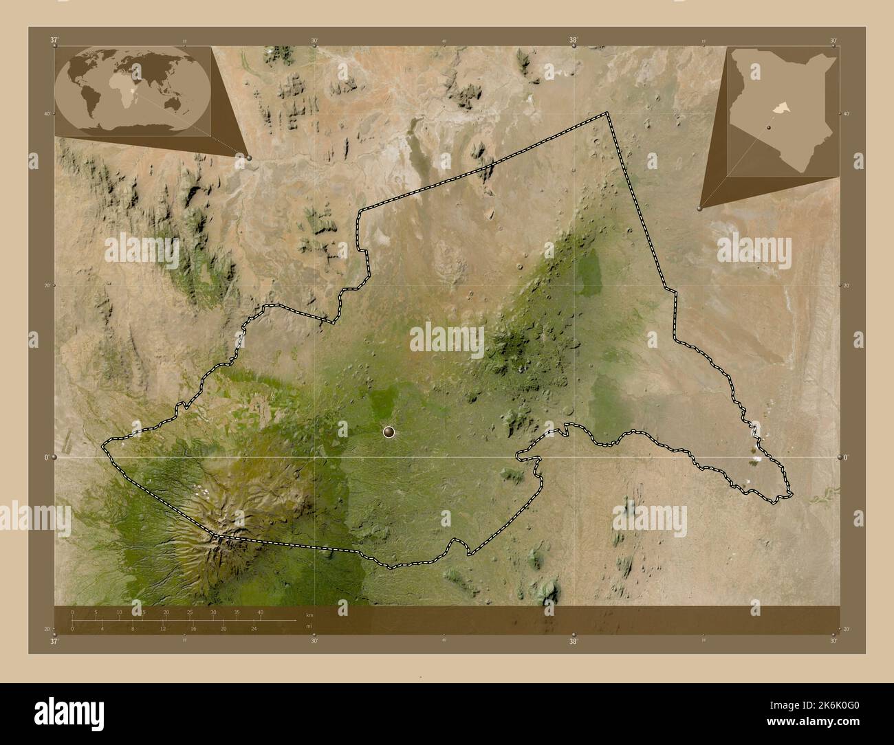 Meru, county of Kenya. Low resolution satellite map. Corner auxiliary ...
