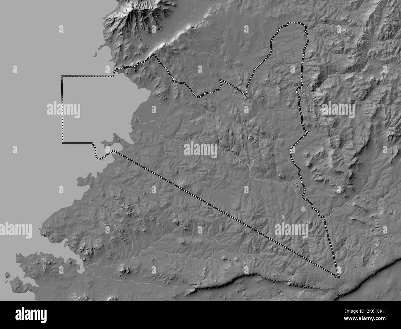 Migori, county of Kenya. Bilevel elevation map with lakes and rivers ...