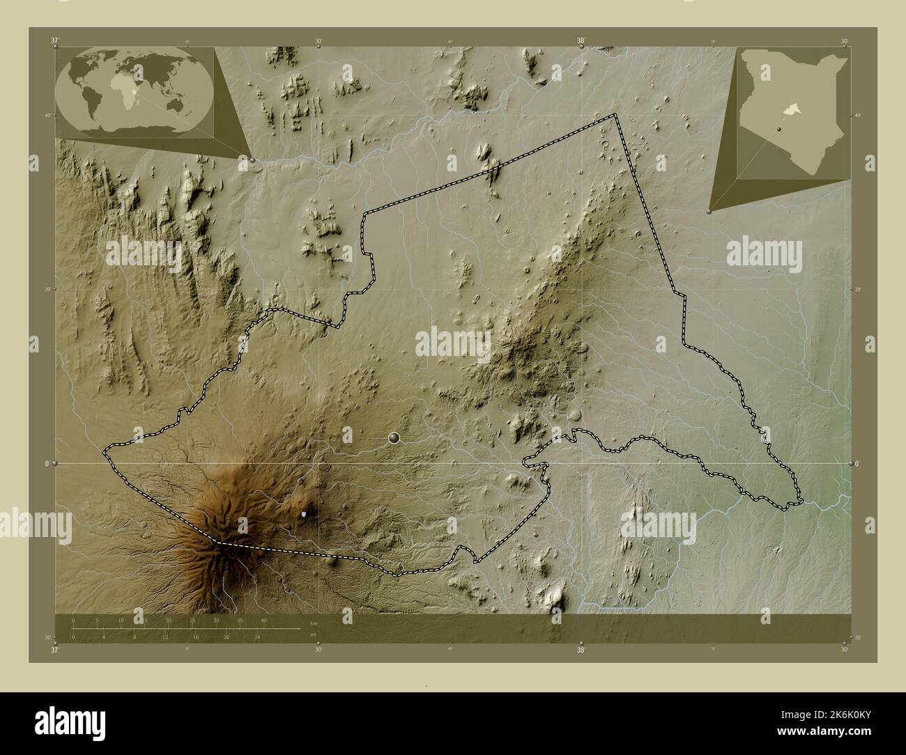 Meru, county of Kenya. Elevation map colored in wiki style with lakes ...