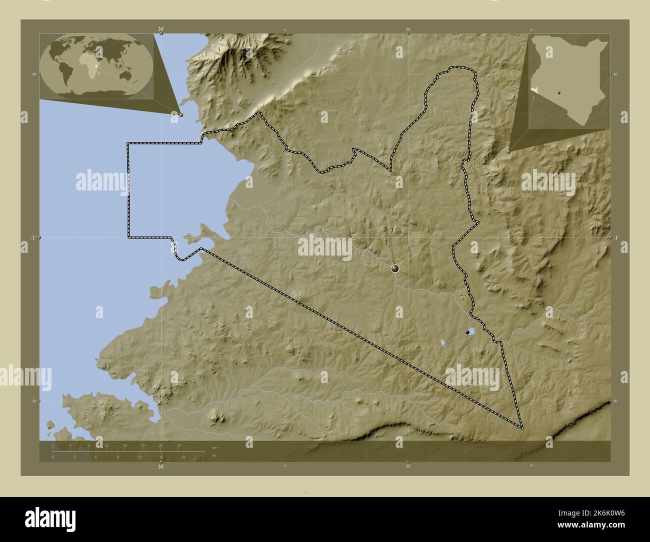Migori, county of Kenya. Elevation map colored in wiki style with lakes ...