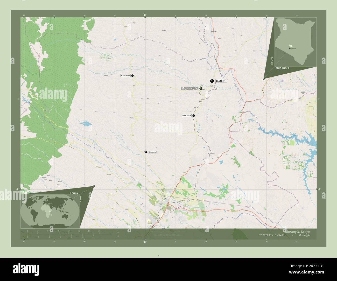 Murang'a, county of Kenya. Open Street Map. Locations and names of ...