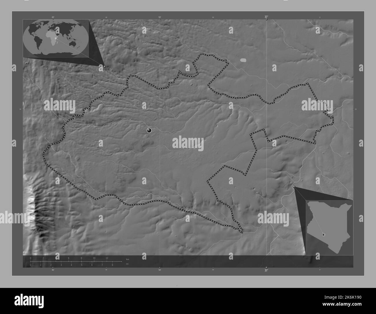 Nairobi, county of Kenya. Bilevel elevation map with lakes and rivers ...