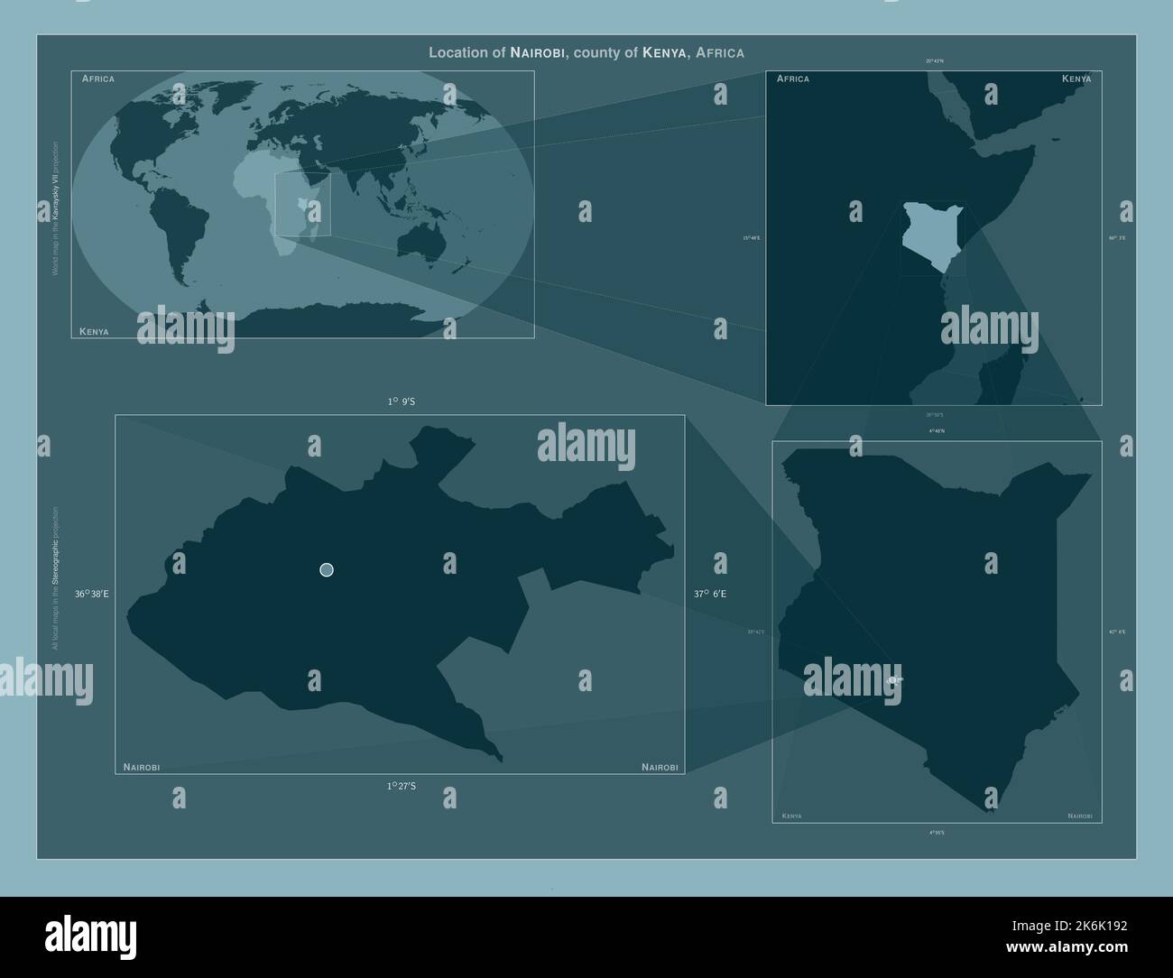 Nairobi, county of Kenya. Diagram showing the location of the region on ...