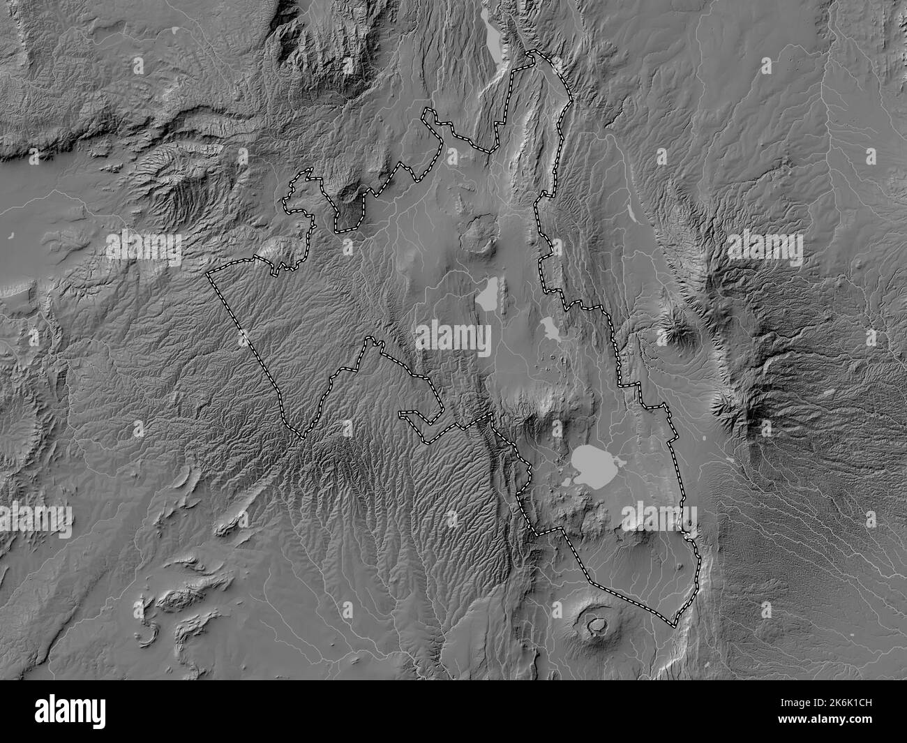Nakuru, county of Kenya. Bilevel elevation map with lakes and rivers ...
