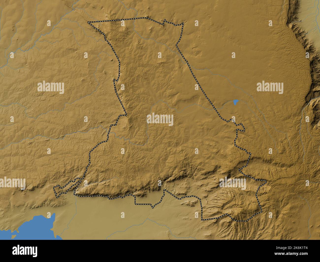 Nandi, county of Kenya. Colored elevation map with lakes and rivers ...
