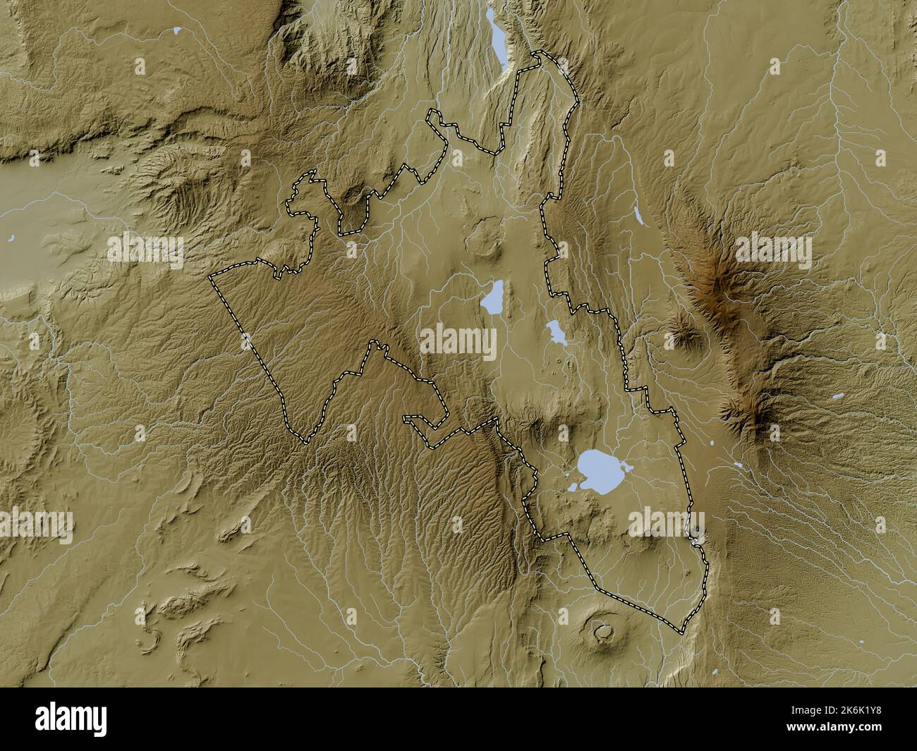 Nakuru, county of Kenya. Elevation map colored in wiki style with lakes ...