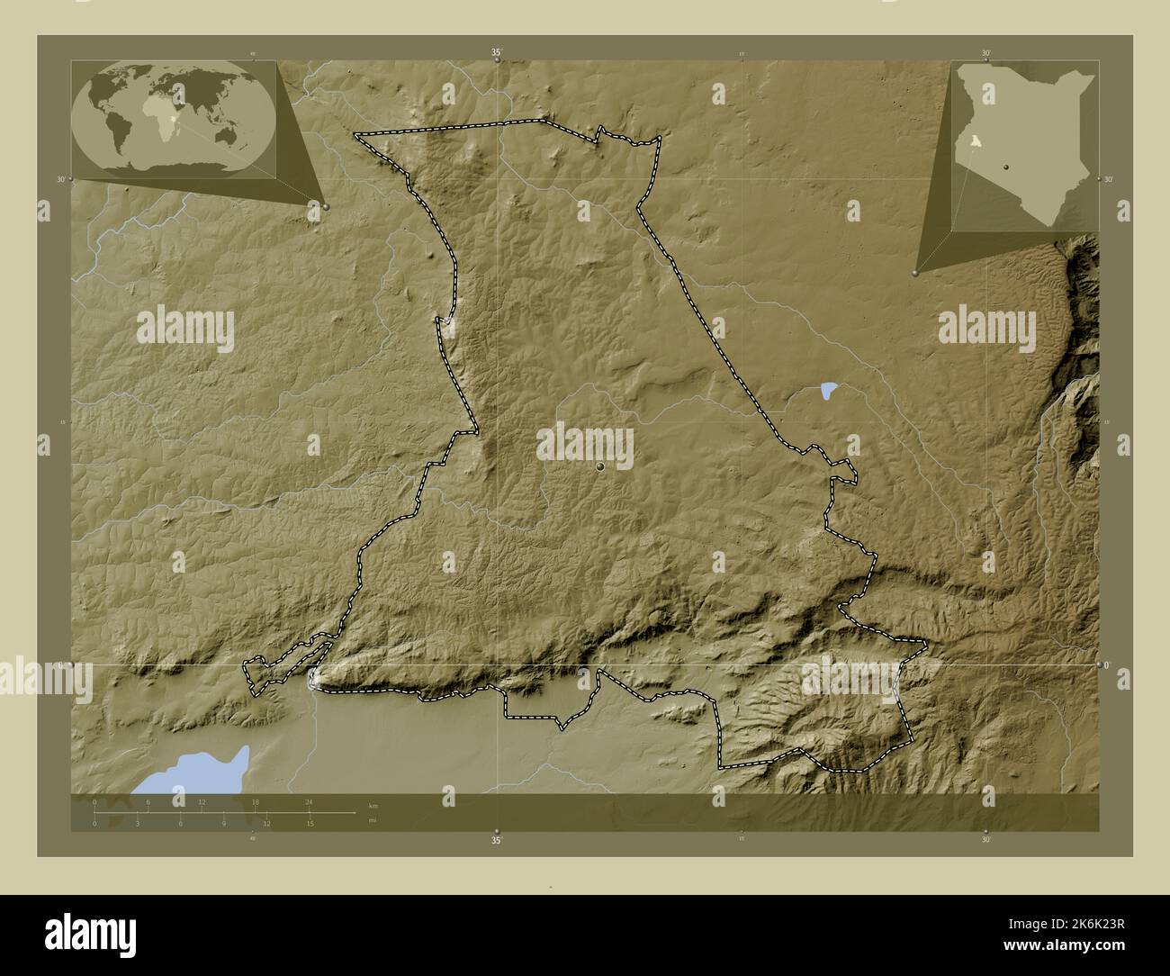 Nandi, county of Kenya. Elevation map colored in wiki style with lakes ...