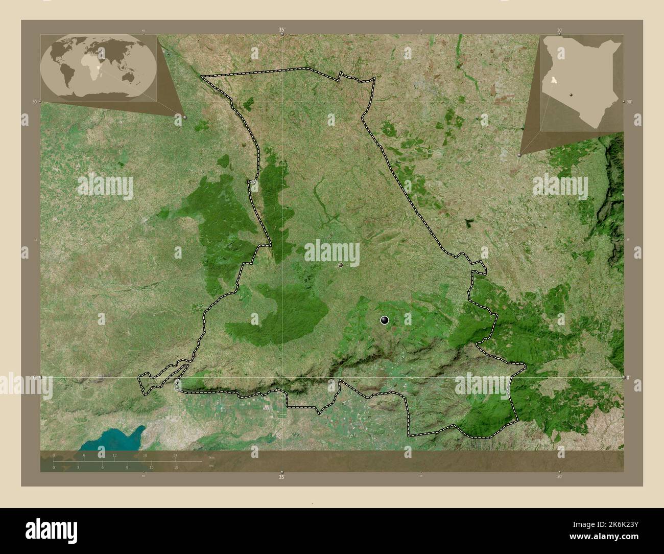 Nandi, county of Kenya. High resolution satellite map. Locations of ...