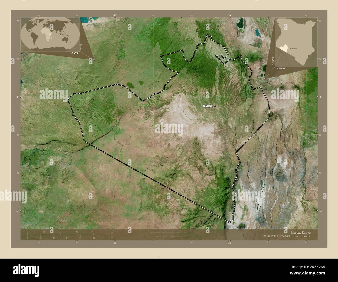 Narok, county of Kenya. High resolution satellite map. Locations and ...