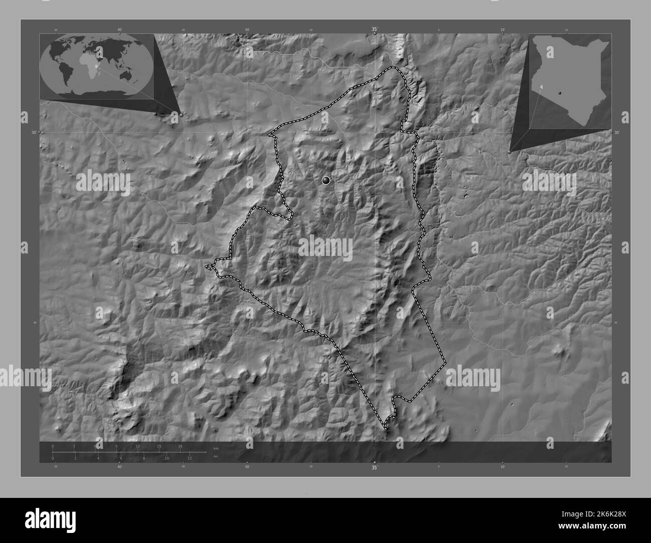 Nyamira, county of Kenya. Bilevel elevation map with lakes and rivers ...