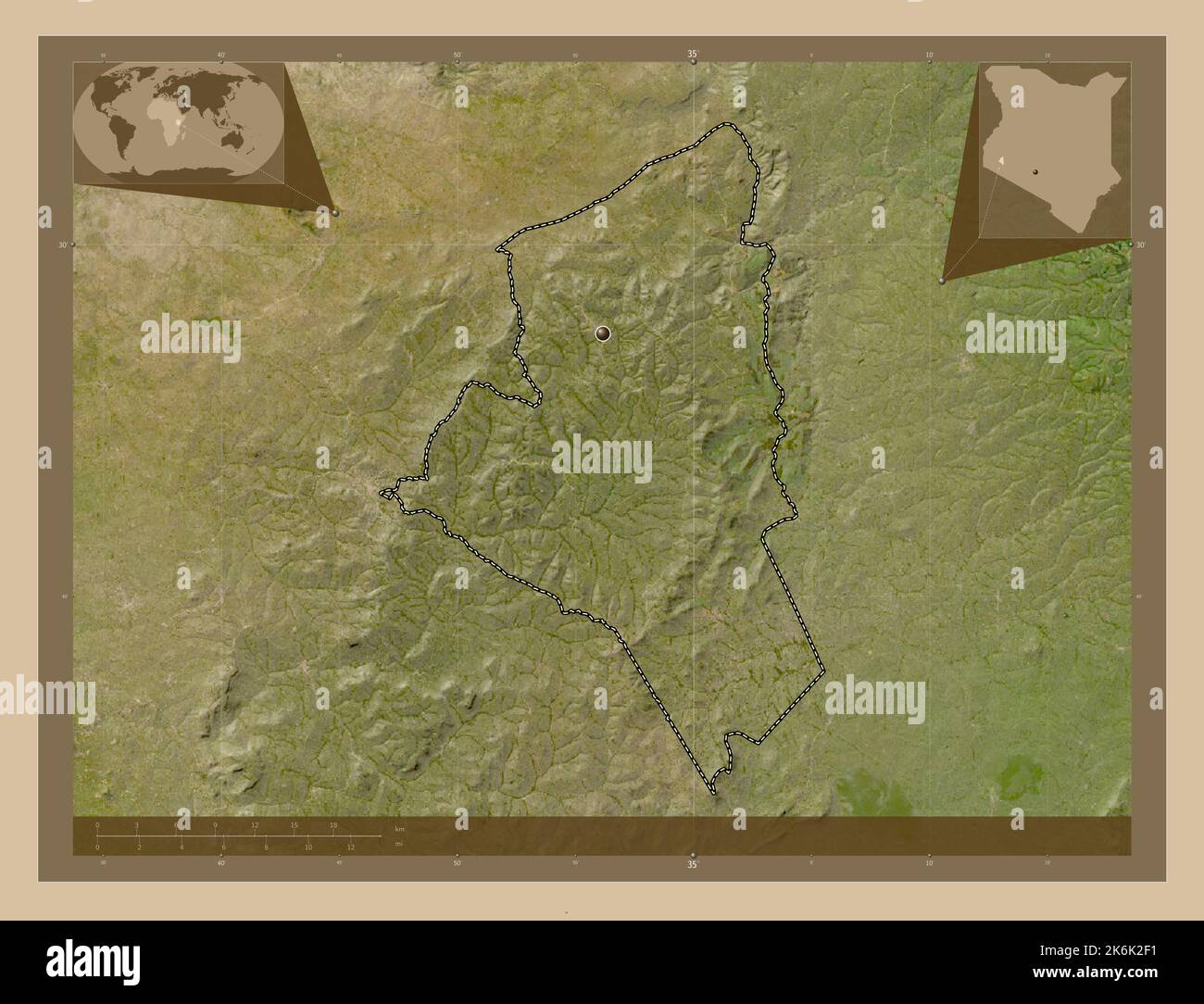 Nyamira, county of Kenya. Low resolution satellite map. Corner ...