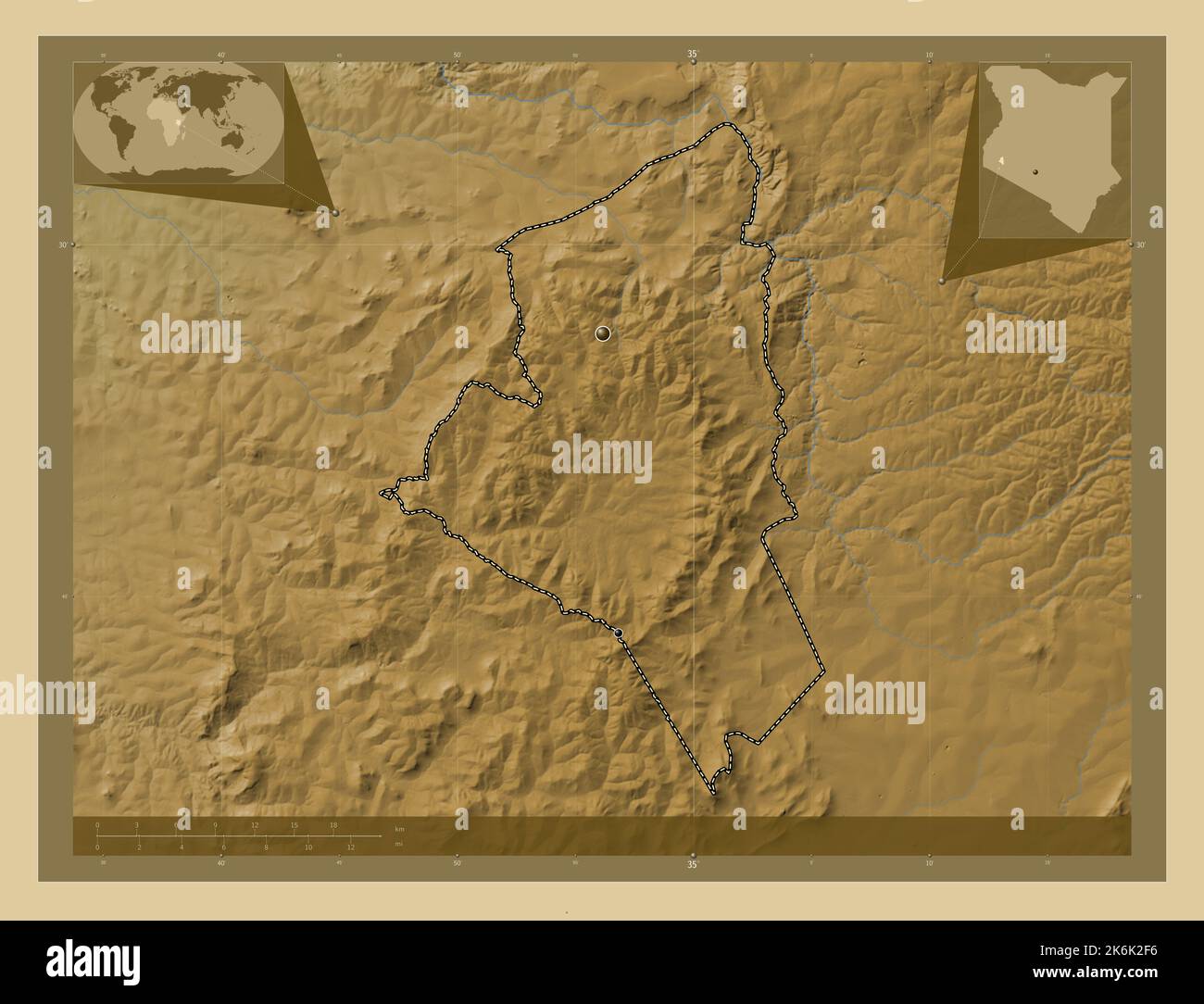 Nyamira, county of Kenya. Colored elevation map with lakes and rivers ...
