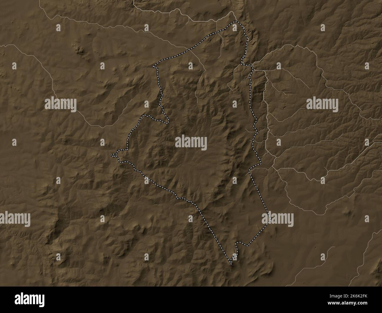 Nyamira, county of Kenya. Elevation map colored in sepia tones with ...
