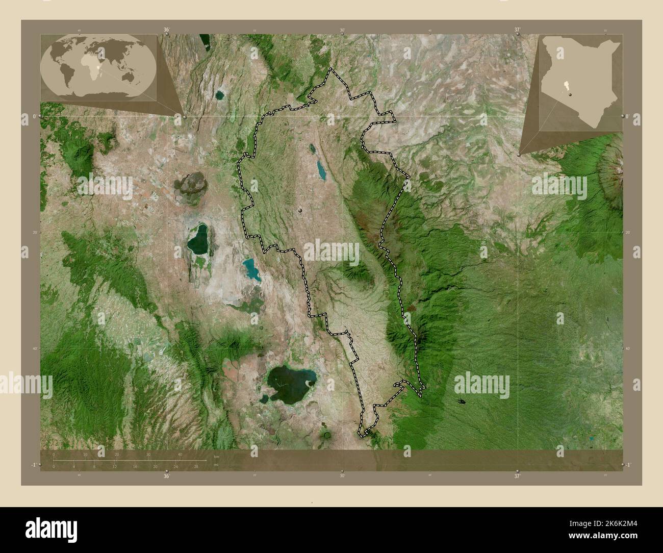 Nyandarua, county of Kenya. High resolution satellite map. Locations of ...
