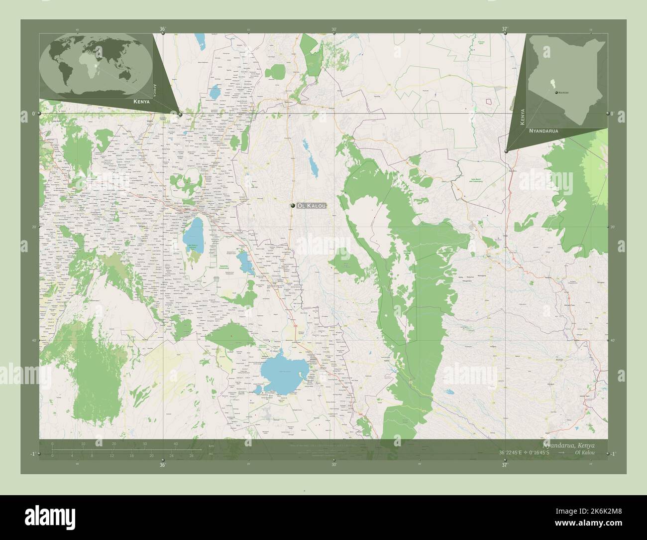 Nyandarua, county of Kenya. Open Street Map. Locations and names of ...